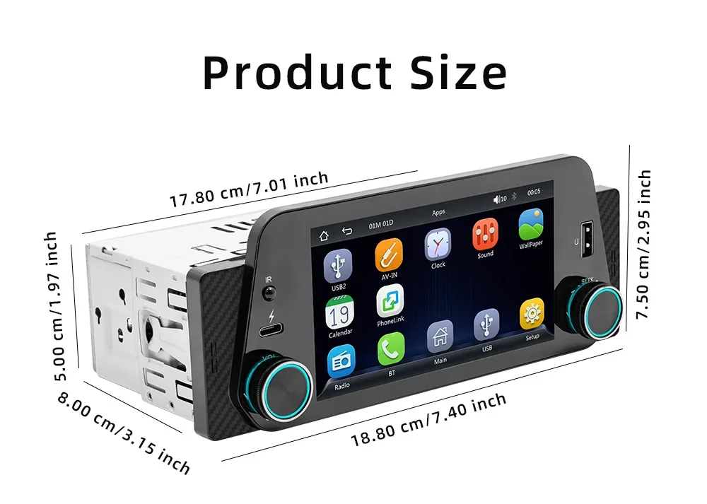 1Din Car Radio Multimedia Player Carplay&Android Auto Display ...