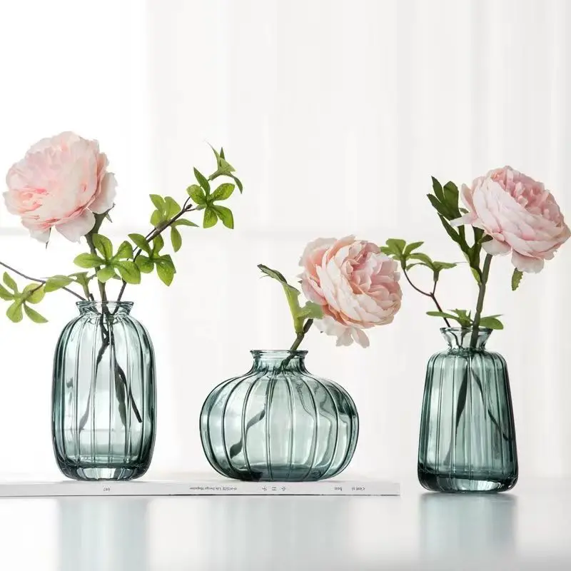 Modern Texture Mini Clear Glass Vase With Green/smoke Grey/amber/pink ...