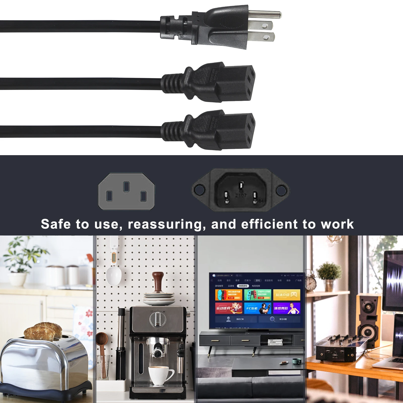 14 Awg Dual Splitter Cable Nema 515p Usa 3pin Plug Male To Iec 2x C13 Female Y Type Power Cords ...