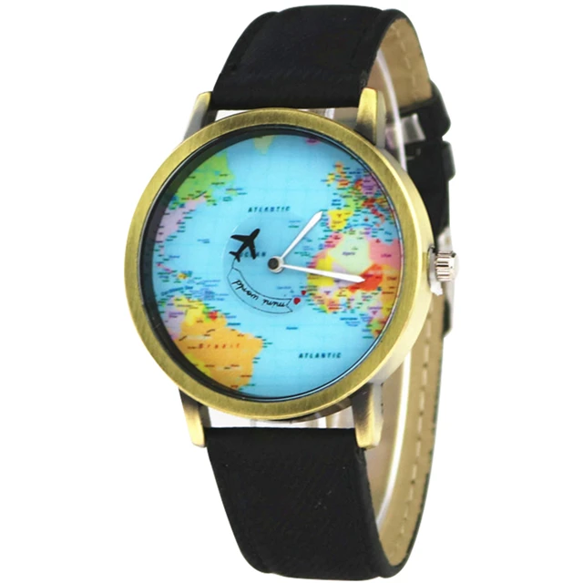 Hot Sale World Map Watch Fashion Japan Movement Travel Map Watch - Buy ...