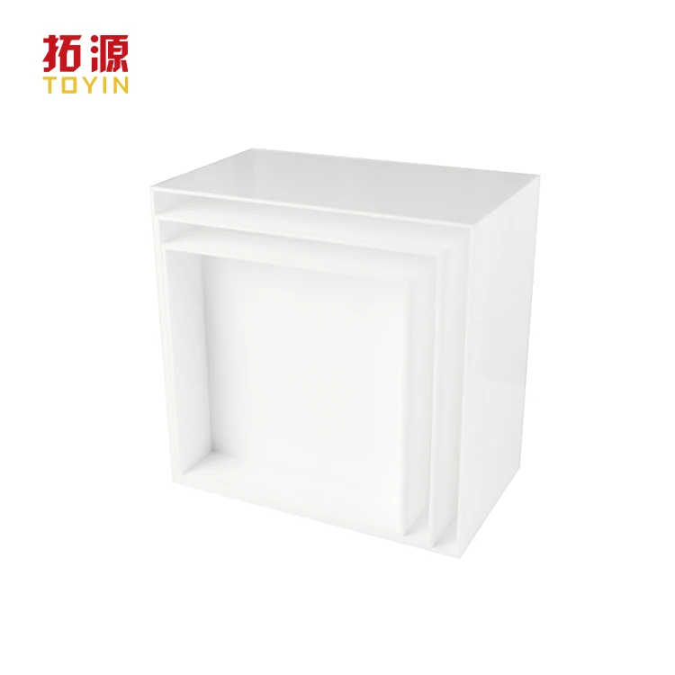 White Buffet Acrylic Table Riser Cube Display Risers Lucite Square Food ...