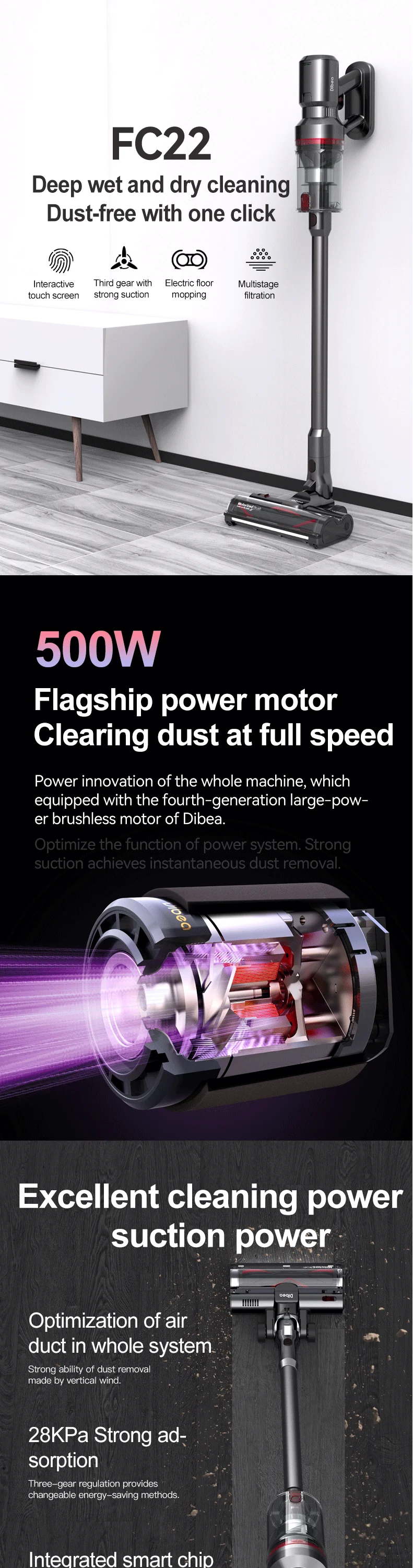 Dibea FC22 Cordless Stick Vacuum - Efficient Cleaning