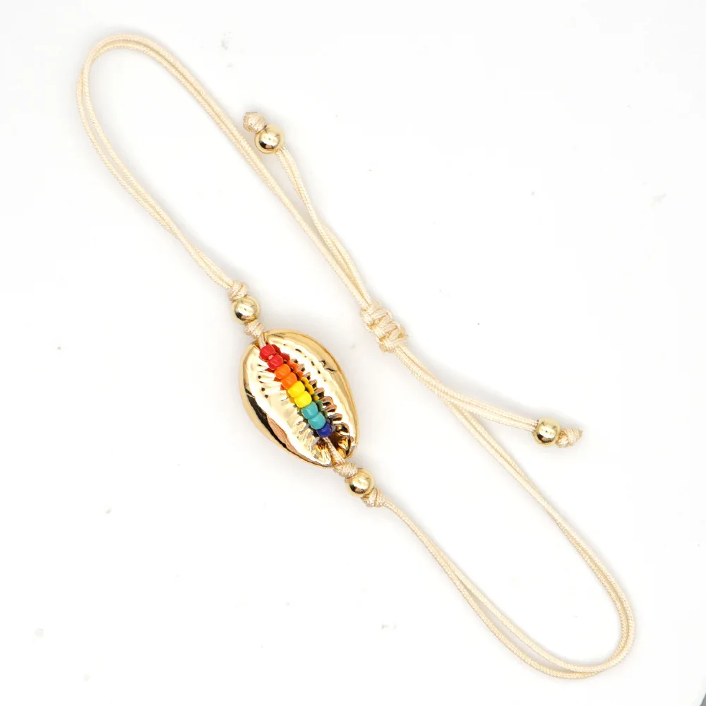 B4273 Rainbow miyuki beads bracelet white shell charm bracelet pull ...