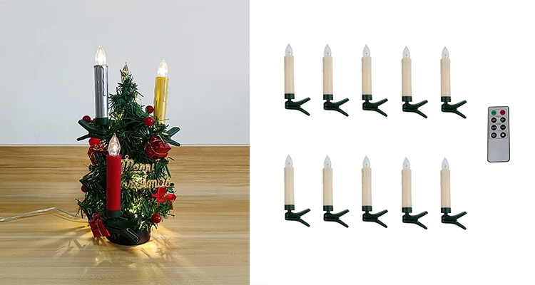 Set of 10 Remote Control Taper LED Christmas Tree Lights