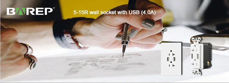 US Type ETL UL AC 15A 5 AC Outlet Multi USB Electrical Plug Smart Power ...