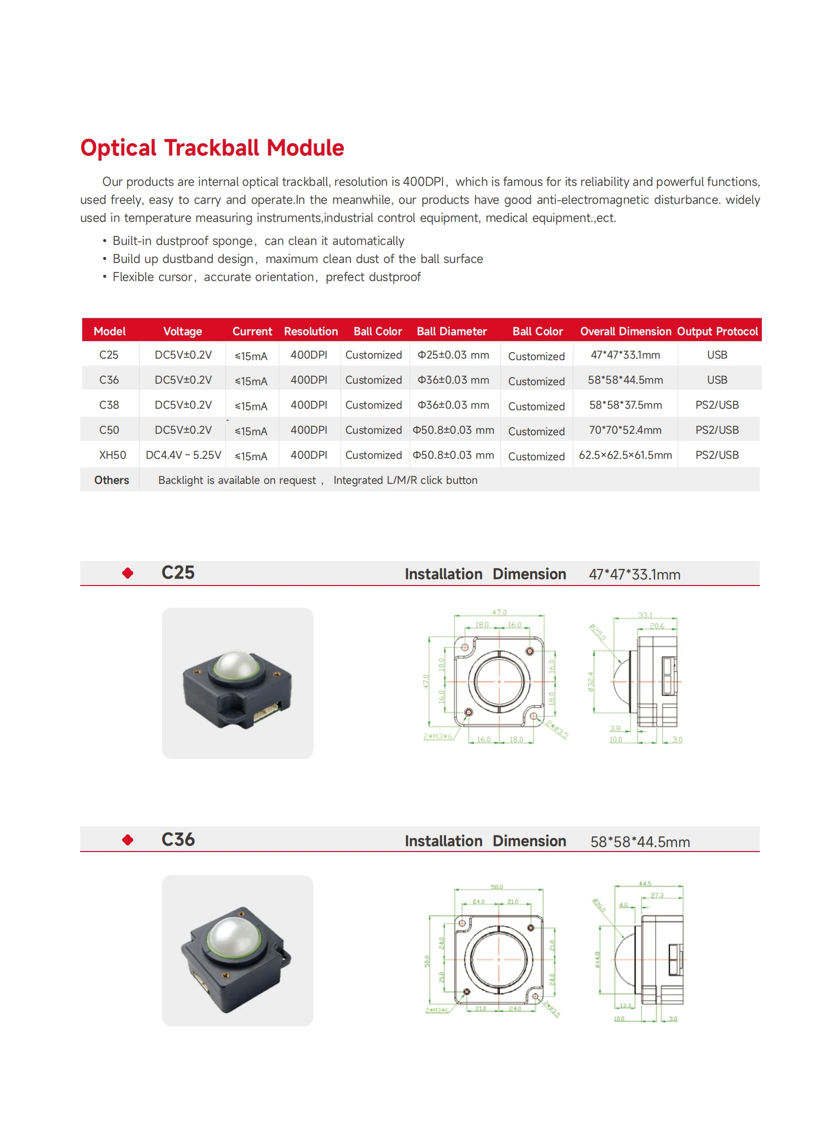 Medical Optical Trackball Module C25 25mm Keypads & Keyboards Product ...