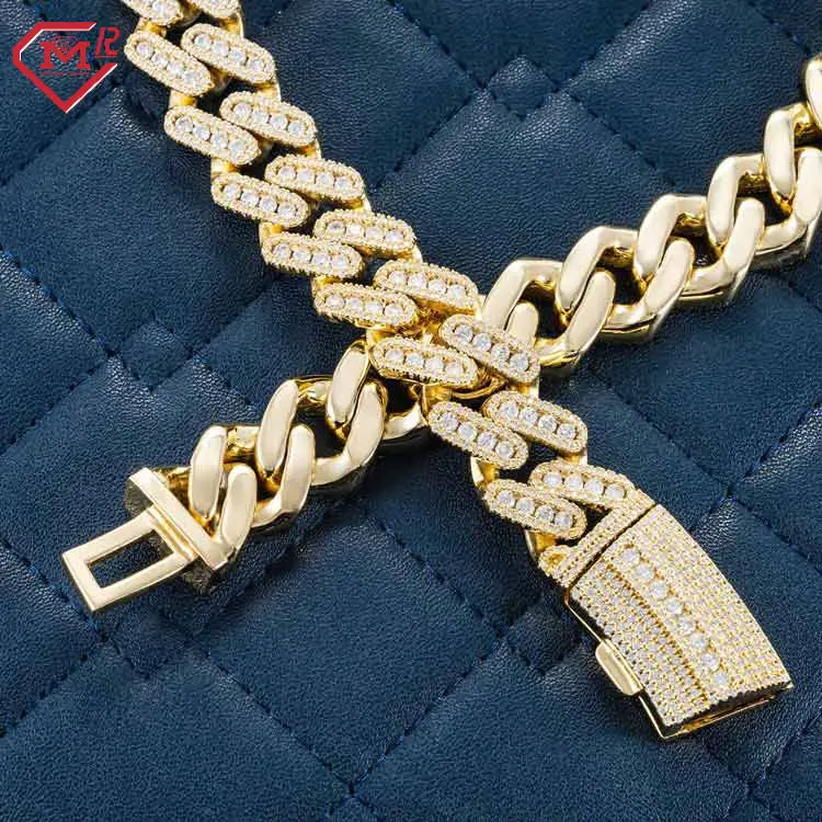 Custom Hiphop Miami Cuban Link Chain 18mm Gold Plated Pass Diamond Test ...