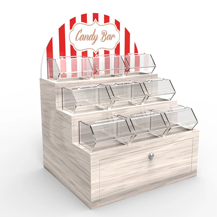 Modern Wooden Tabletop Candy Display Case Single-Sided Metallic ...