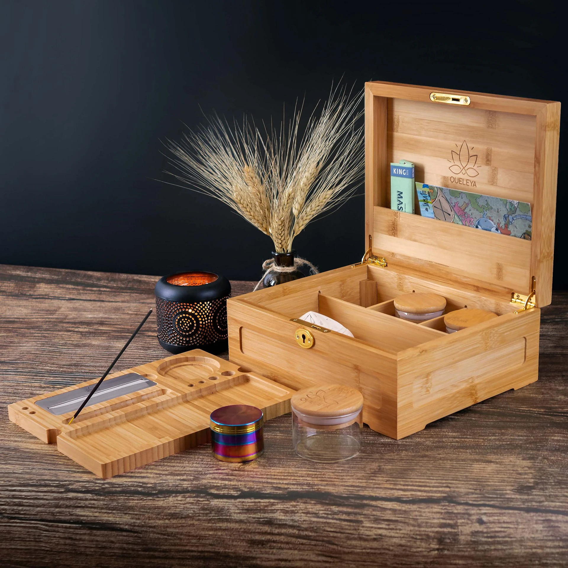 Custom Logo Smoking Accessories Wooden Rolling Tray Smell Proof Stoner ...