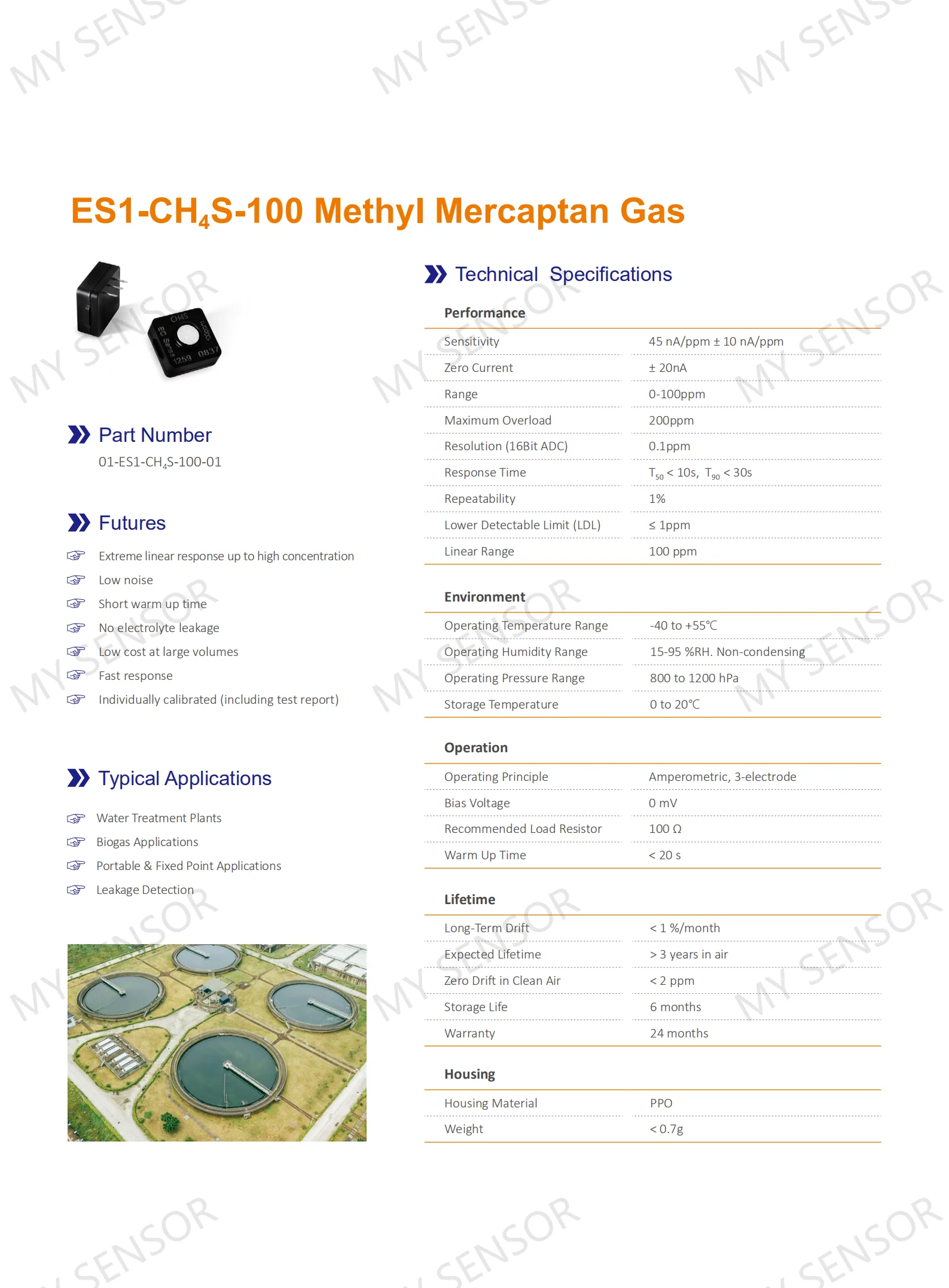 ES1-CH4S-100 Methyl Mercaptan Sensor - Reliable Gas Detection