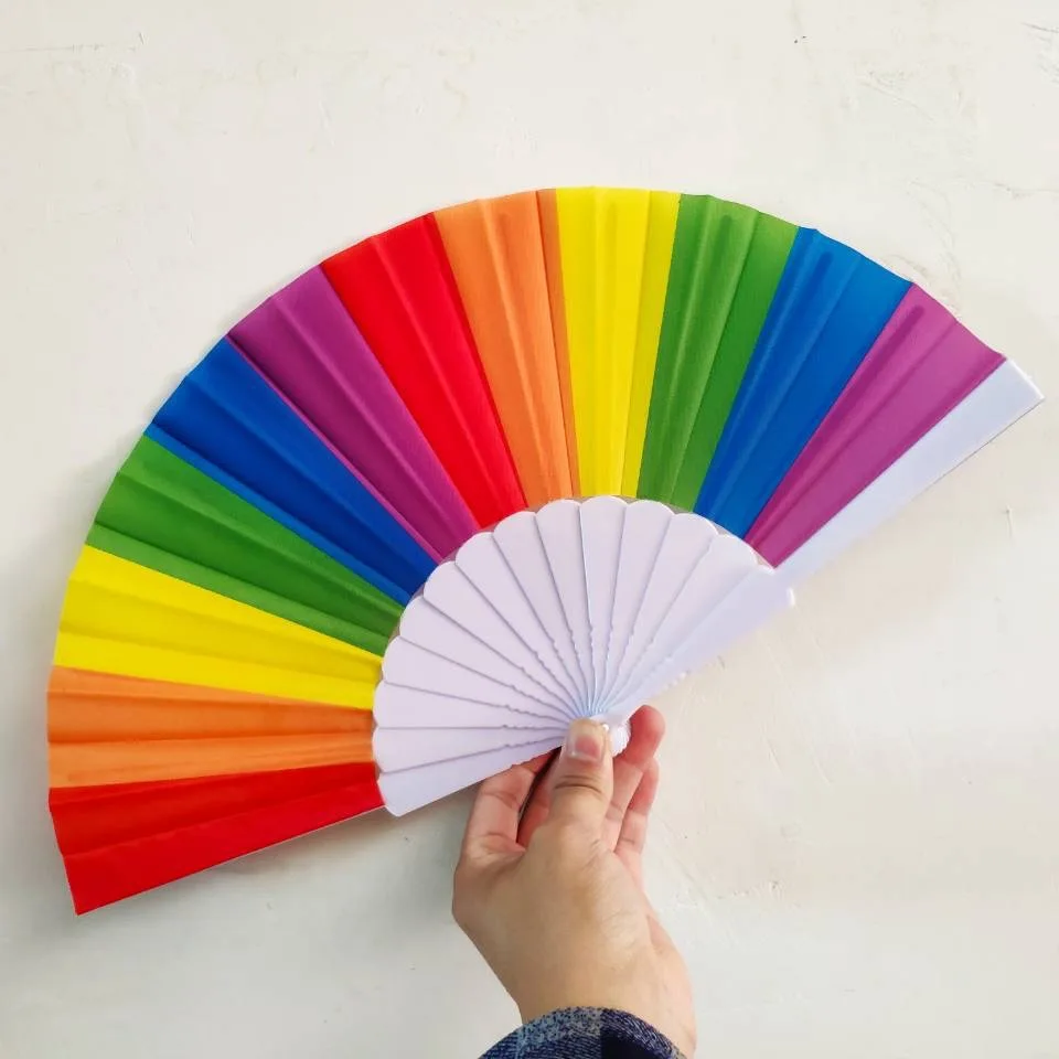 Bsbh Pride Rave Fan Large Folding Rainbow Hand Fan For Women's Festival ...