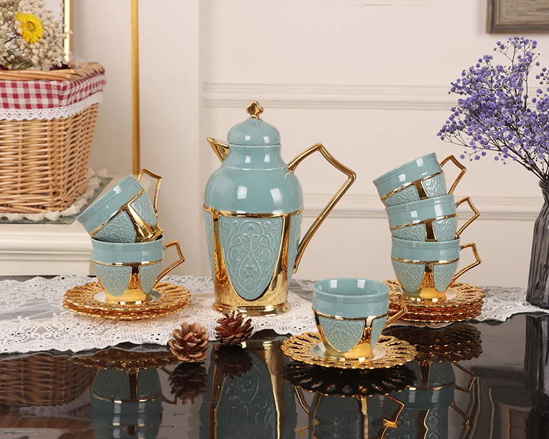 High Quality Luxury Coffee Cup Sets - Blue Ceramic Gold Bottom