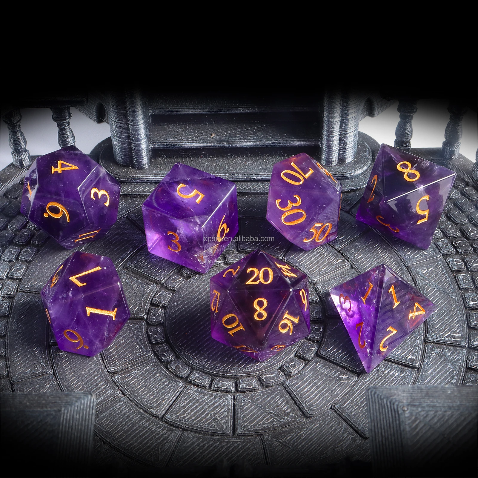 DND RPG Natural Stone Dice Sharps Edge Amethyst Gemstone Dice Sets for ...