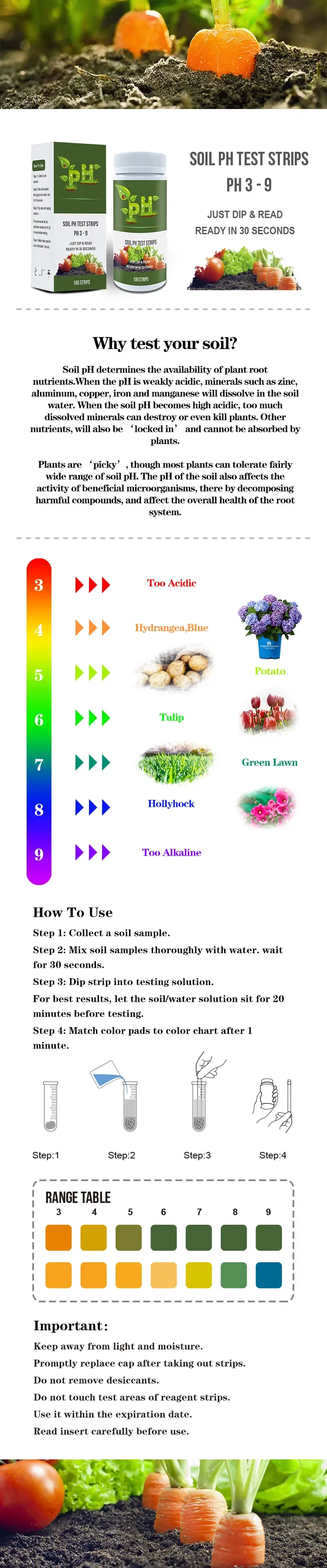 Easy Read Ph Indicator,Ph Soil Meter Soil Tester Kits Ph 3-9 For Plant ...