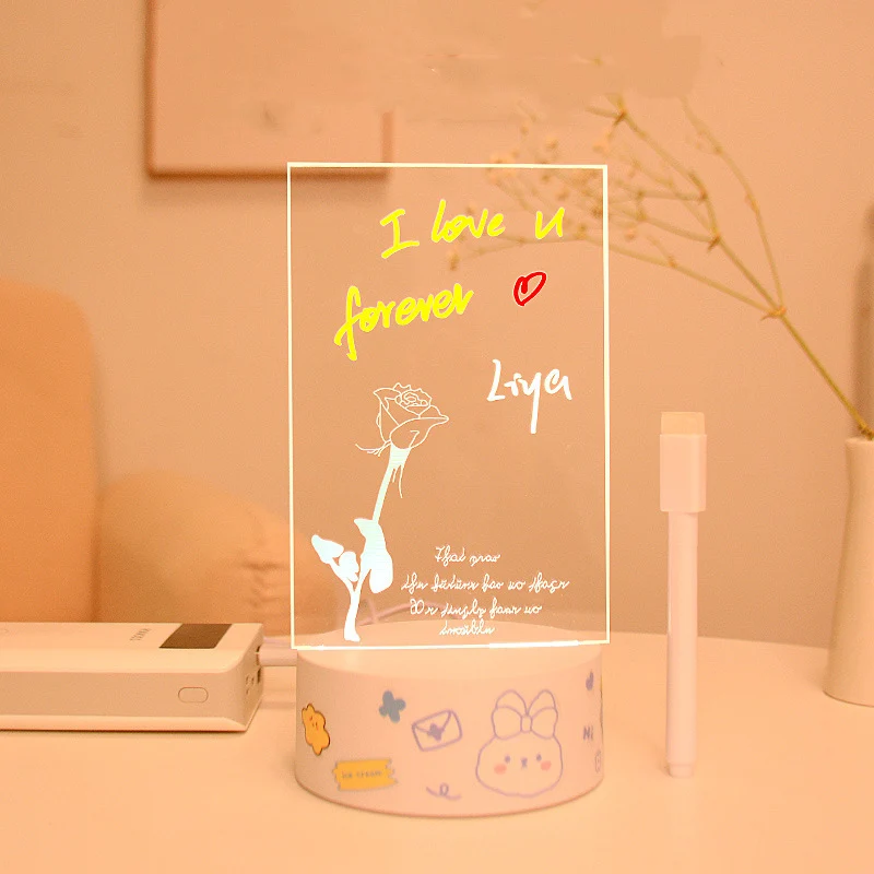 Acrylic Diy Led Night Light Creative Message Board Lamp With Pens Usb ...