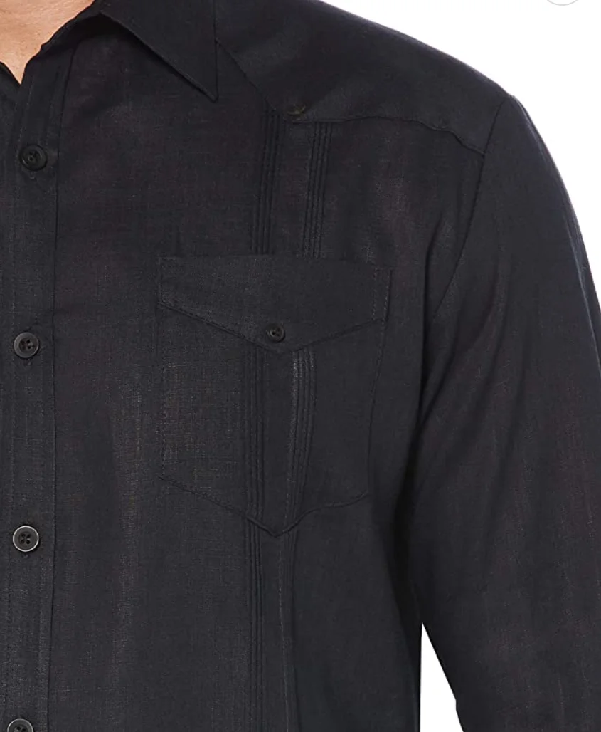 Men 100% Linen Four-pocket Long Sleeve Button Down Guayabera Shirt ...
