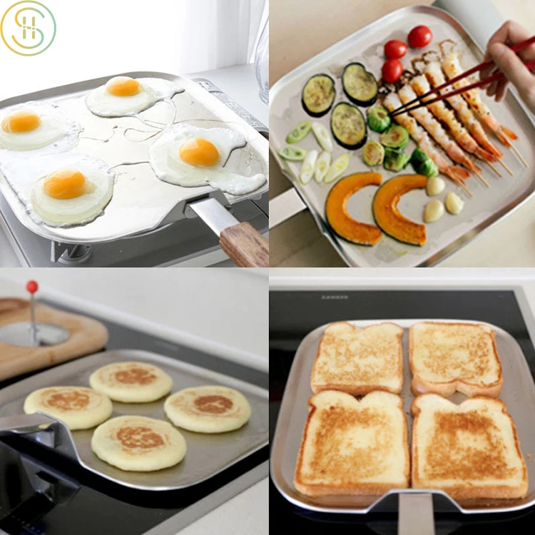304 Stainless Steels Frypan 3ply Square Frying Pan Induction Flat Pan ...