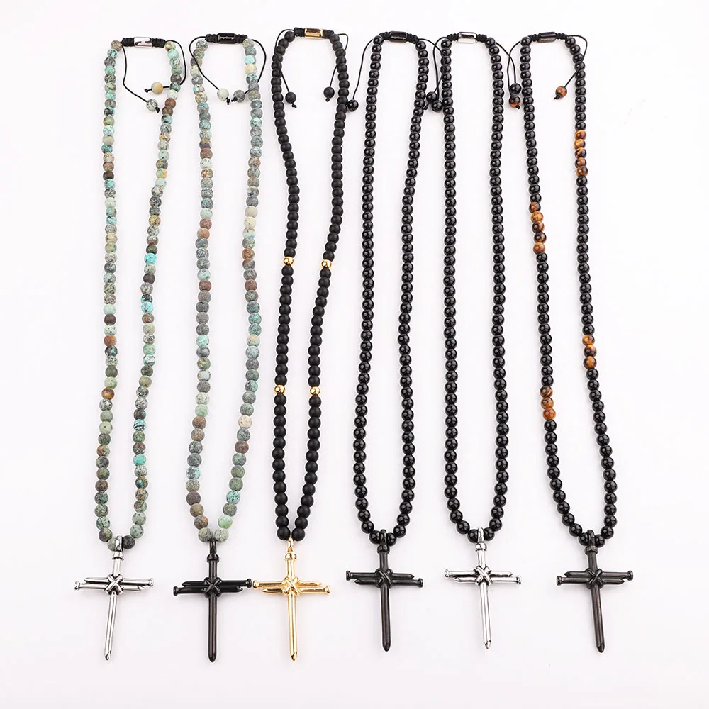 Mens beaded necklace with cross store