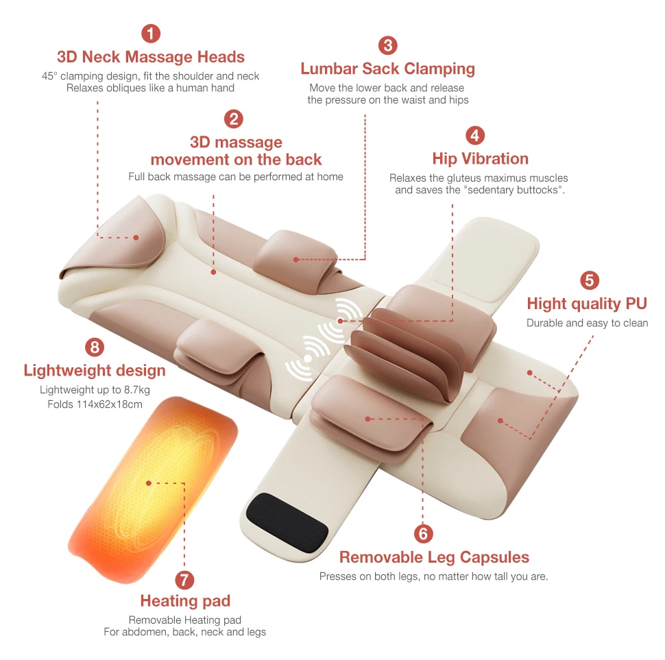 3d Foldable Full Body Air Compression Back Heating Shiatsu Massage Mat ...