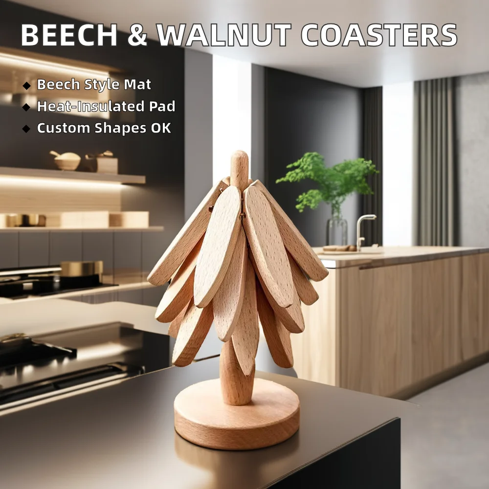 Wooden Christmas Shape Trivets Foldable Coaster 4 PCS Tree Design ...