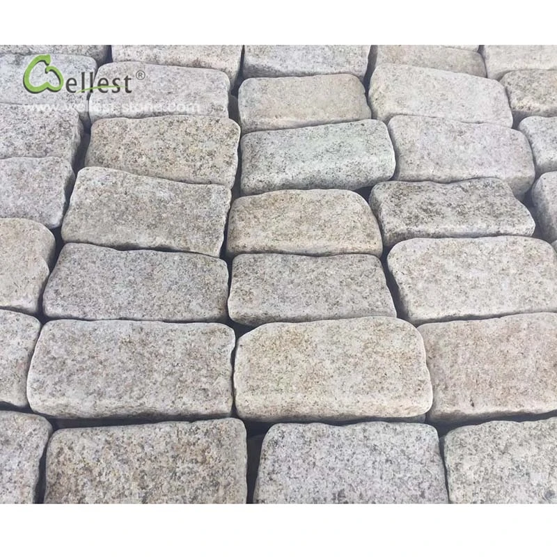 Beige Brick Look Paver Tumbled Sides Loose Stone Cobblestone Driveway ...