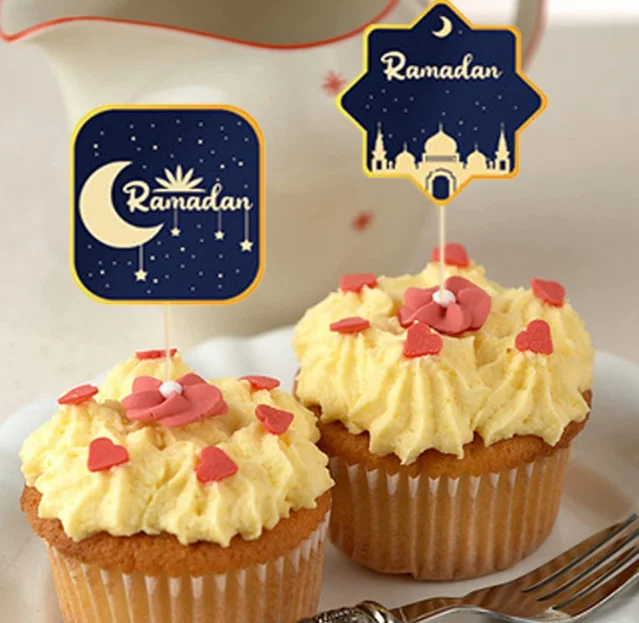 Eid Mubarak Themed Ramadan Mosque Moon Star Cake Tags Cards Cupcake ...