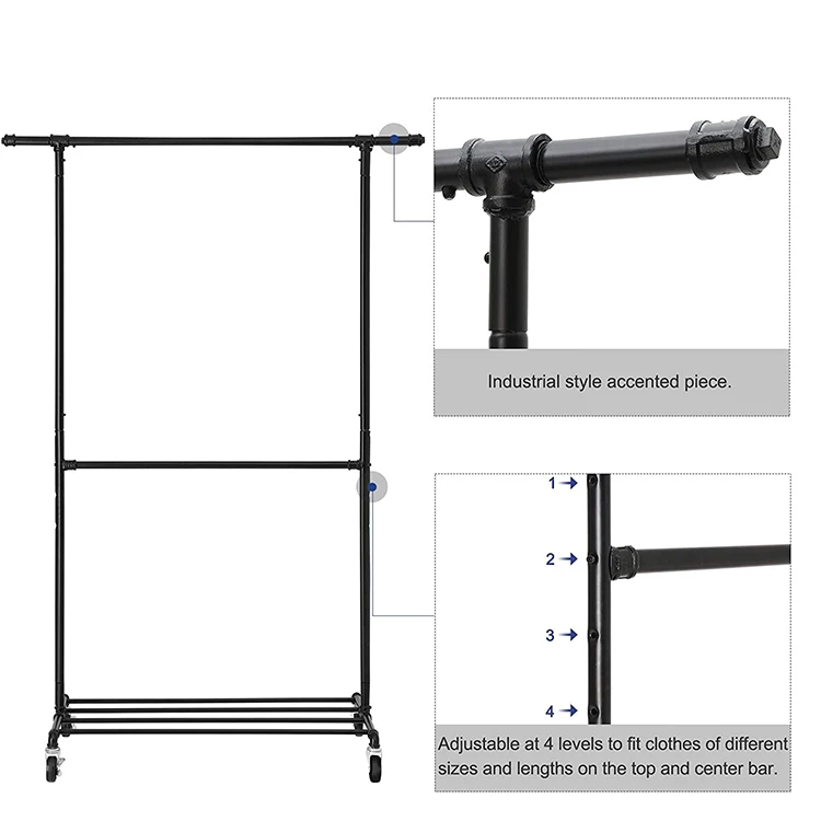 Jh-mech Heavy Duty Industrial Decor Pipe Garment Racks Display With ...
