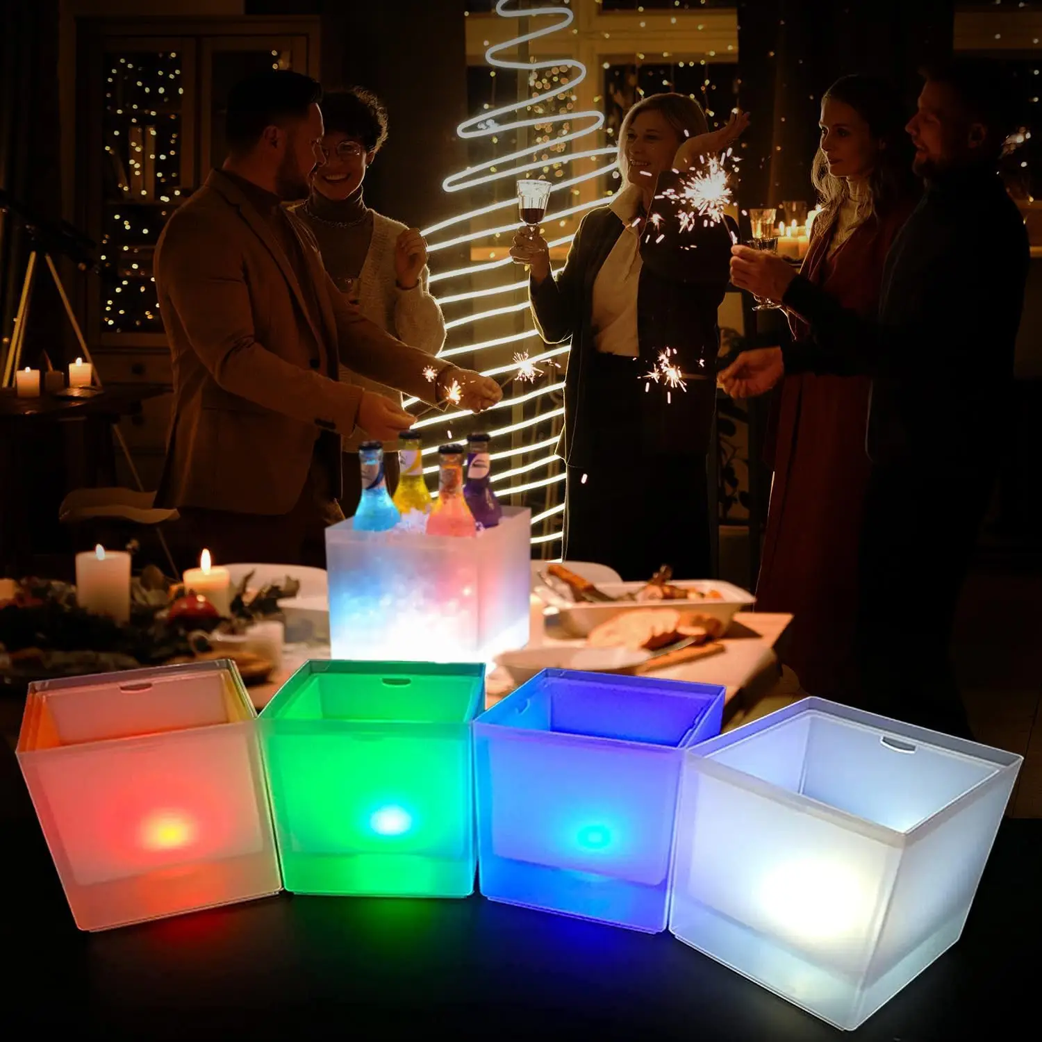 3.5l Double Layer Square Led Storage Cube Champagne Wine Drinks ...