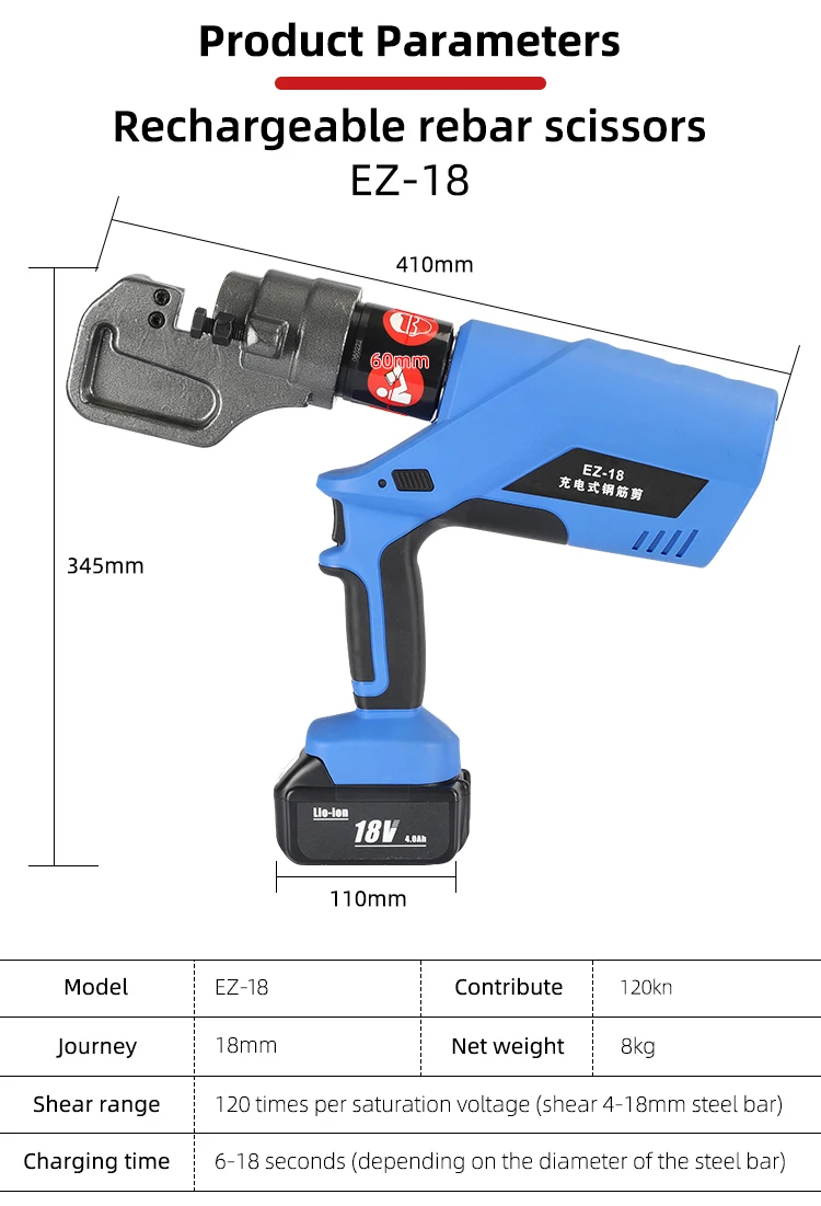 EZ-18 Rechargeable Rebar Cutter Machine Battery Powered Rebar Cutting ...