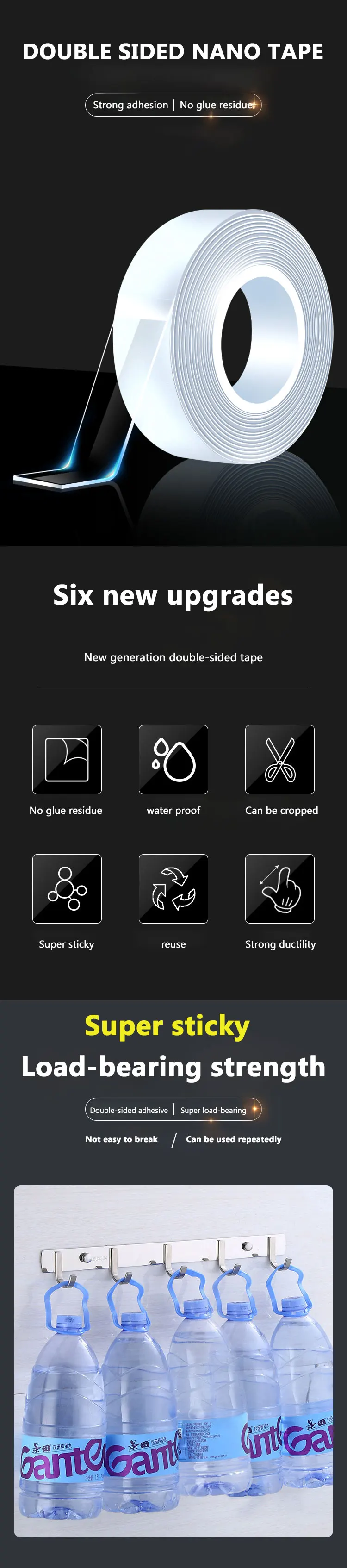 Reusable Microscopic Adhesion Structure Transparent Adhesive Tape Nano ...