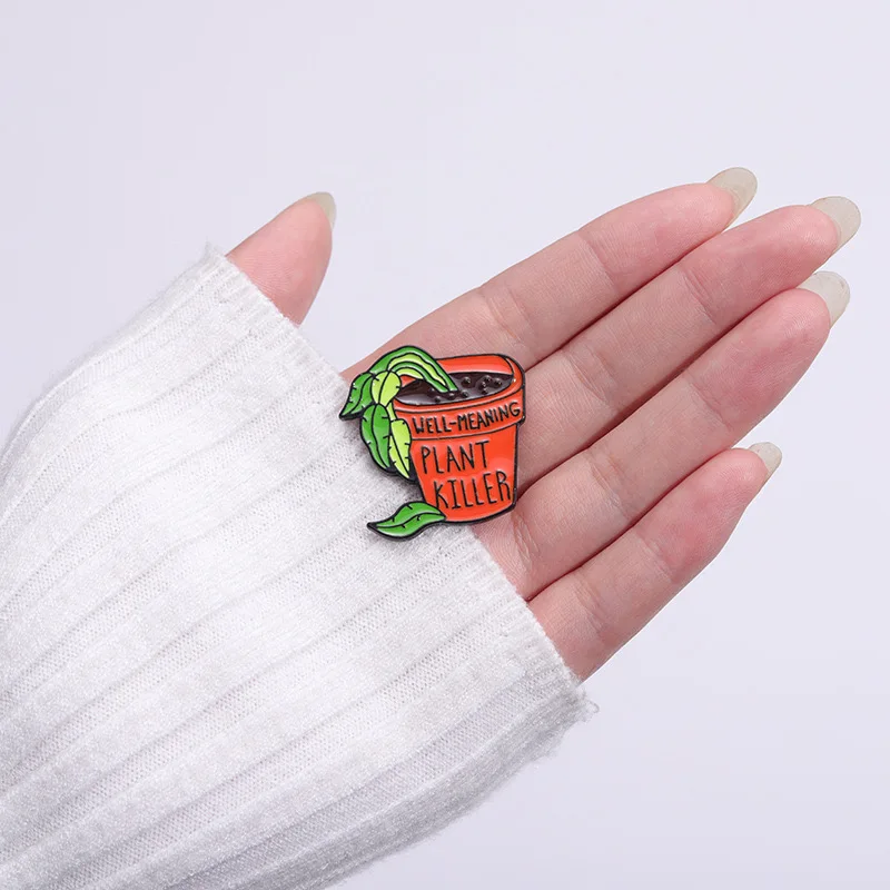 Stylish Green "Kind Killer" Potted Plant Alloy Drip Enamel Brooch Pin ...