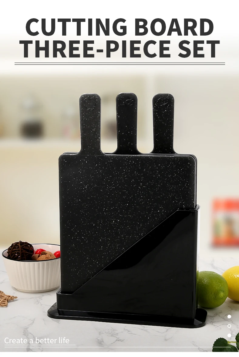 3in1 Multipurpose Black Plastic Cutting Board Set Non-slip Fish Meat ...