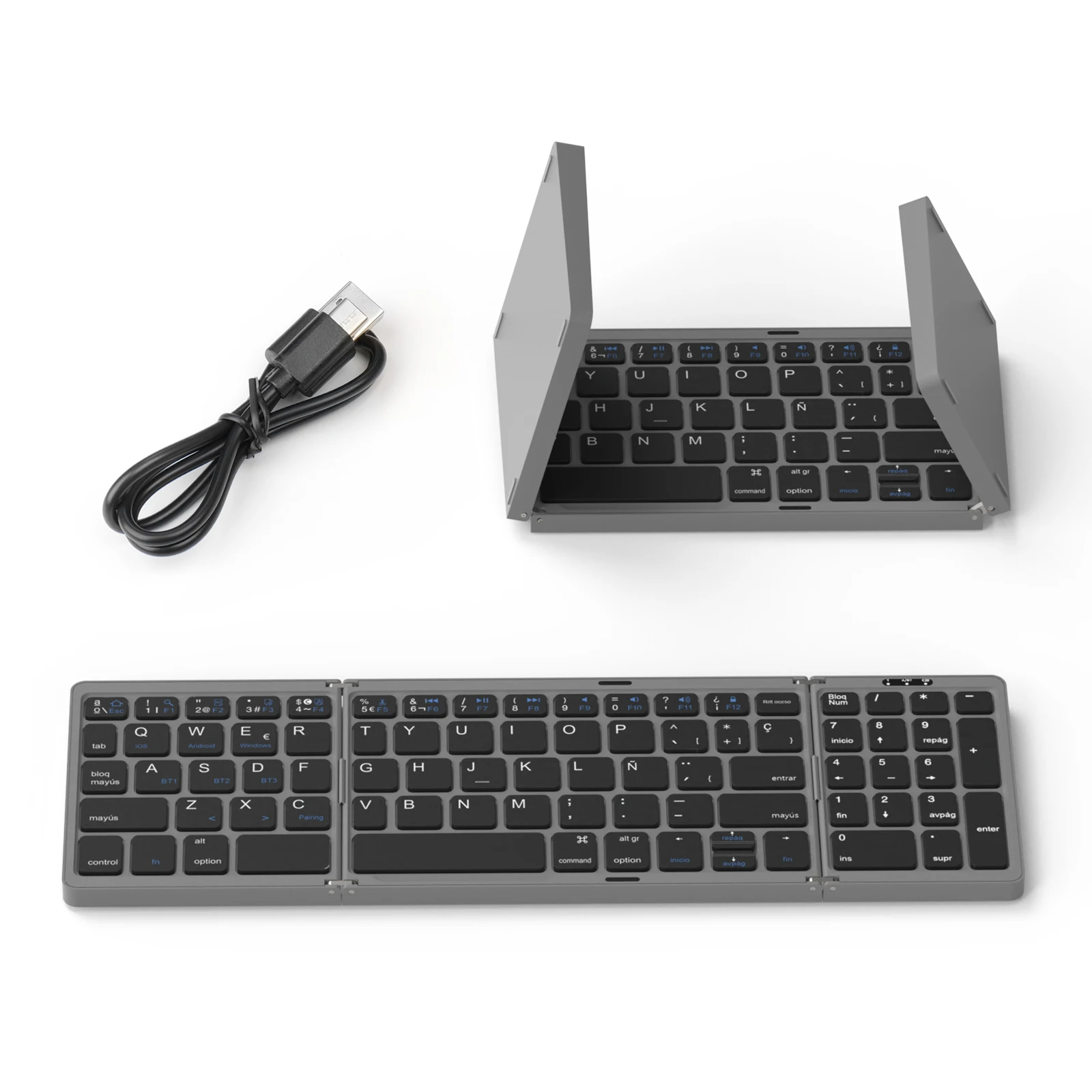 Foldable Wireless USB-C Keyboard - Rechargeable, Portable, Multi-Device ...
