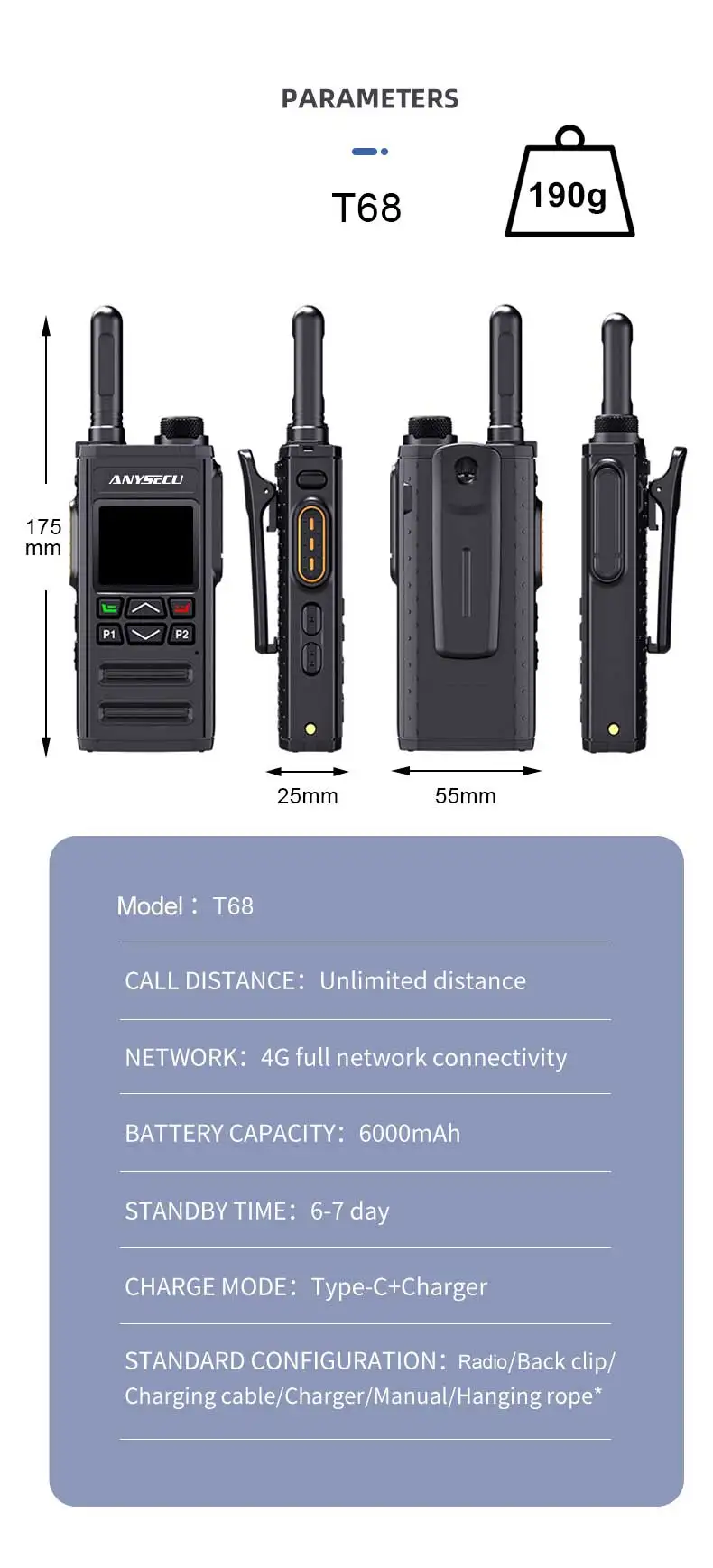 Global PTT Anysecu 4G T68 - Unleash Reliable Communication