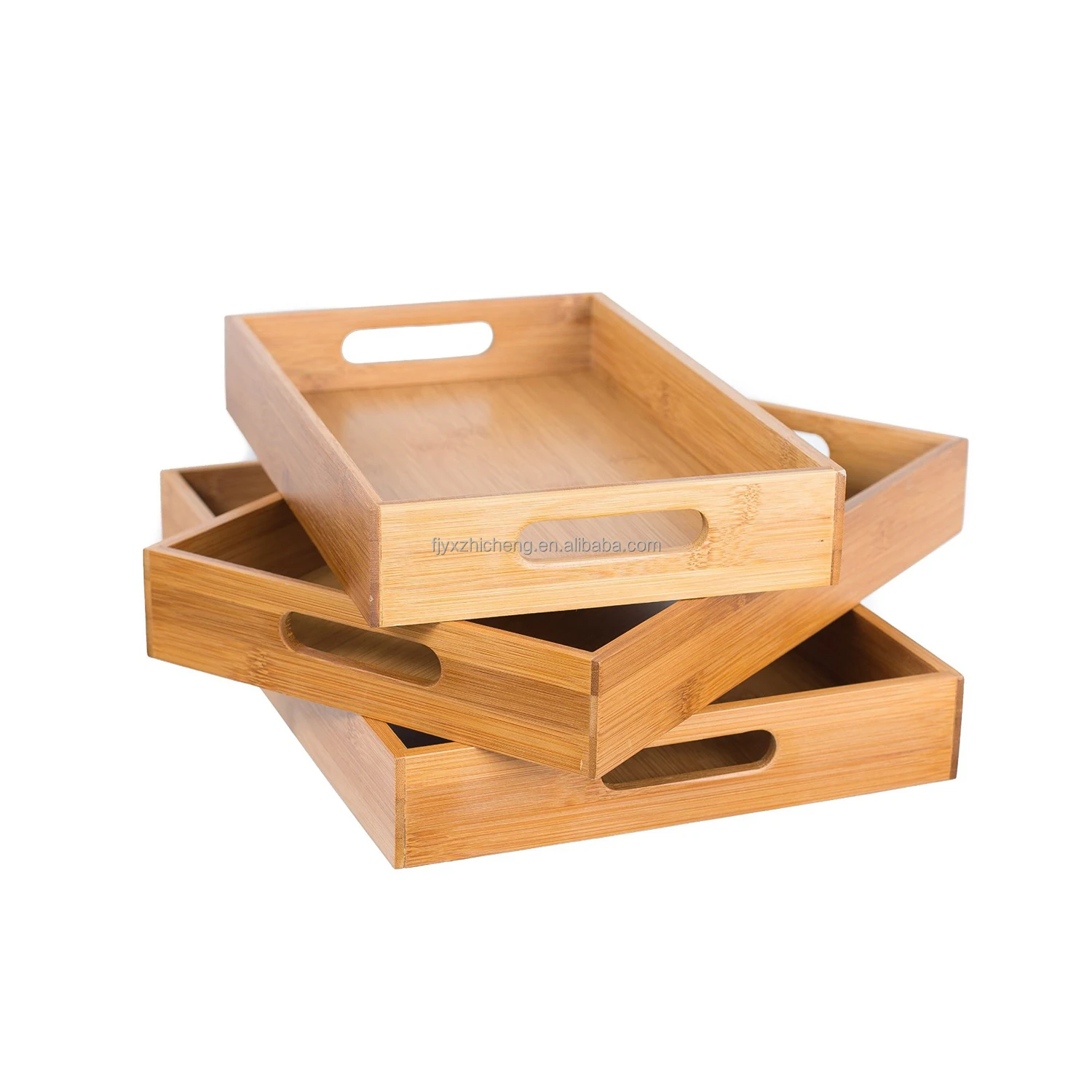 3 Pack Bamboo Serving Tray With Handle Multi-use Platter Trays Set For ...