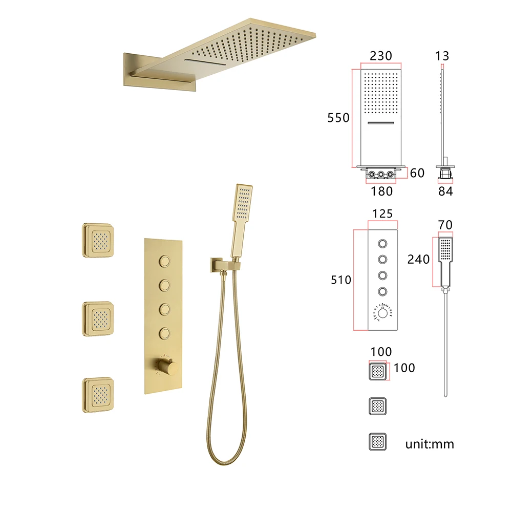 Luxury Rain Shower Set - Gold Black Bath Faucets with Jets
