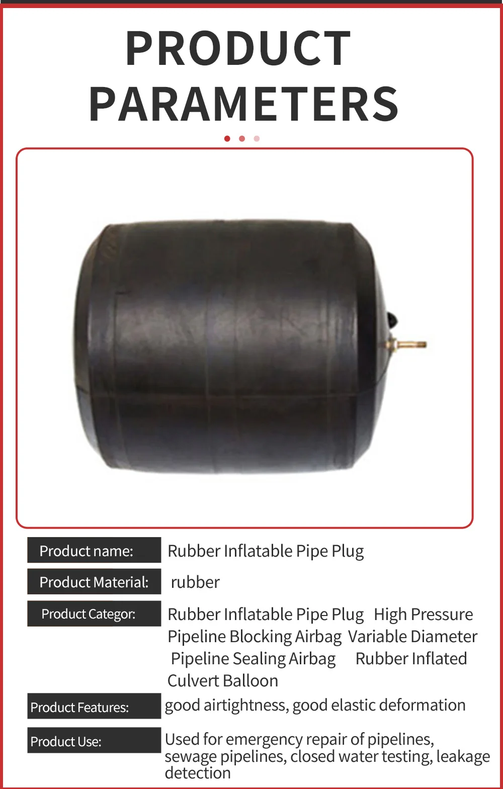 Inflatable Pipeline Rubber Stopper - Reliable Pipe Blocking