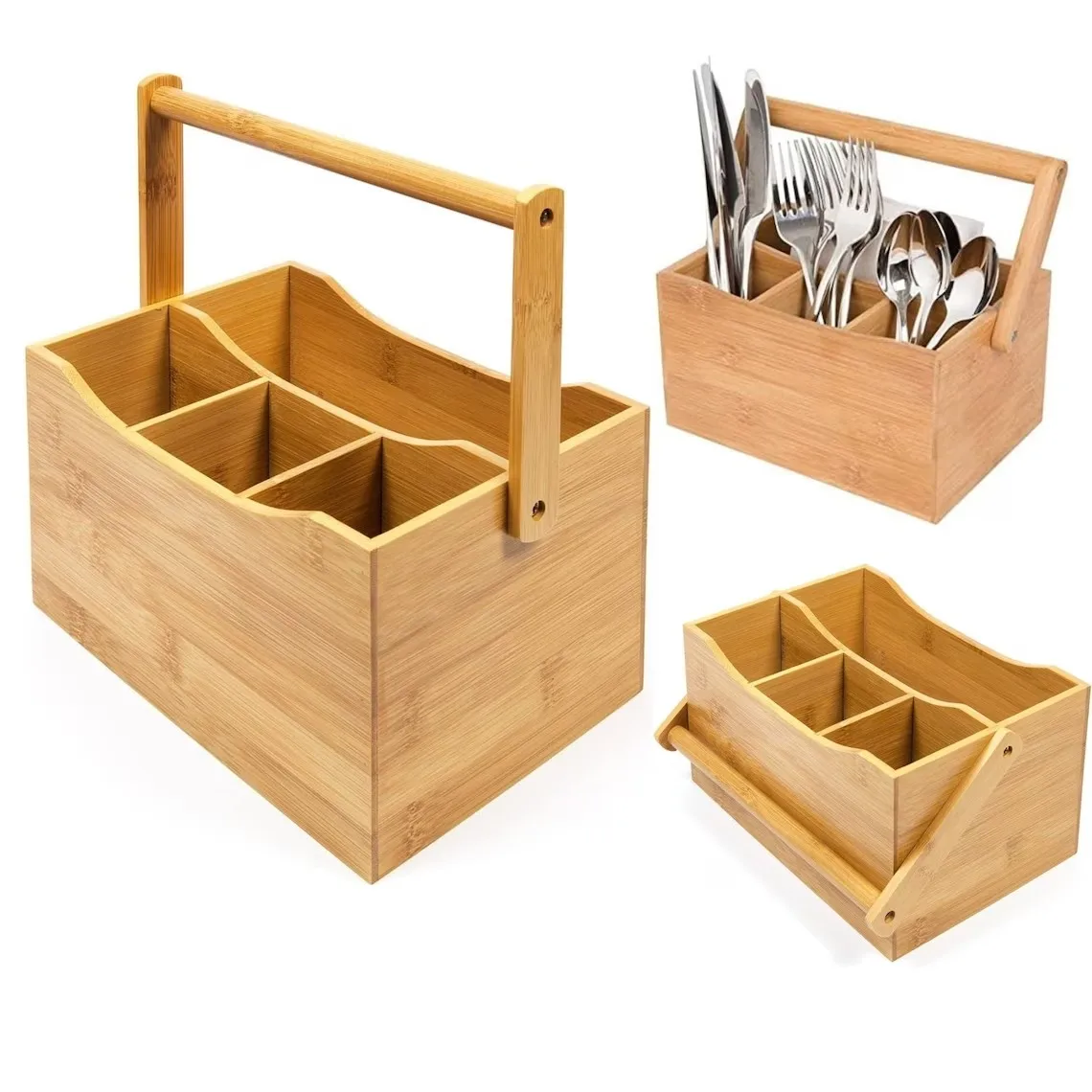 Custom Natural Kitchen Utensils Caddy Storage Basket Organizer Bamboo ...