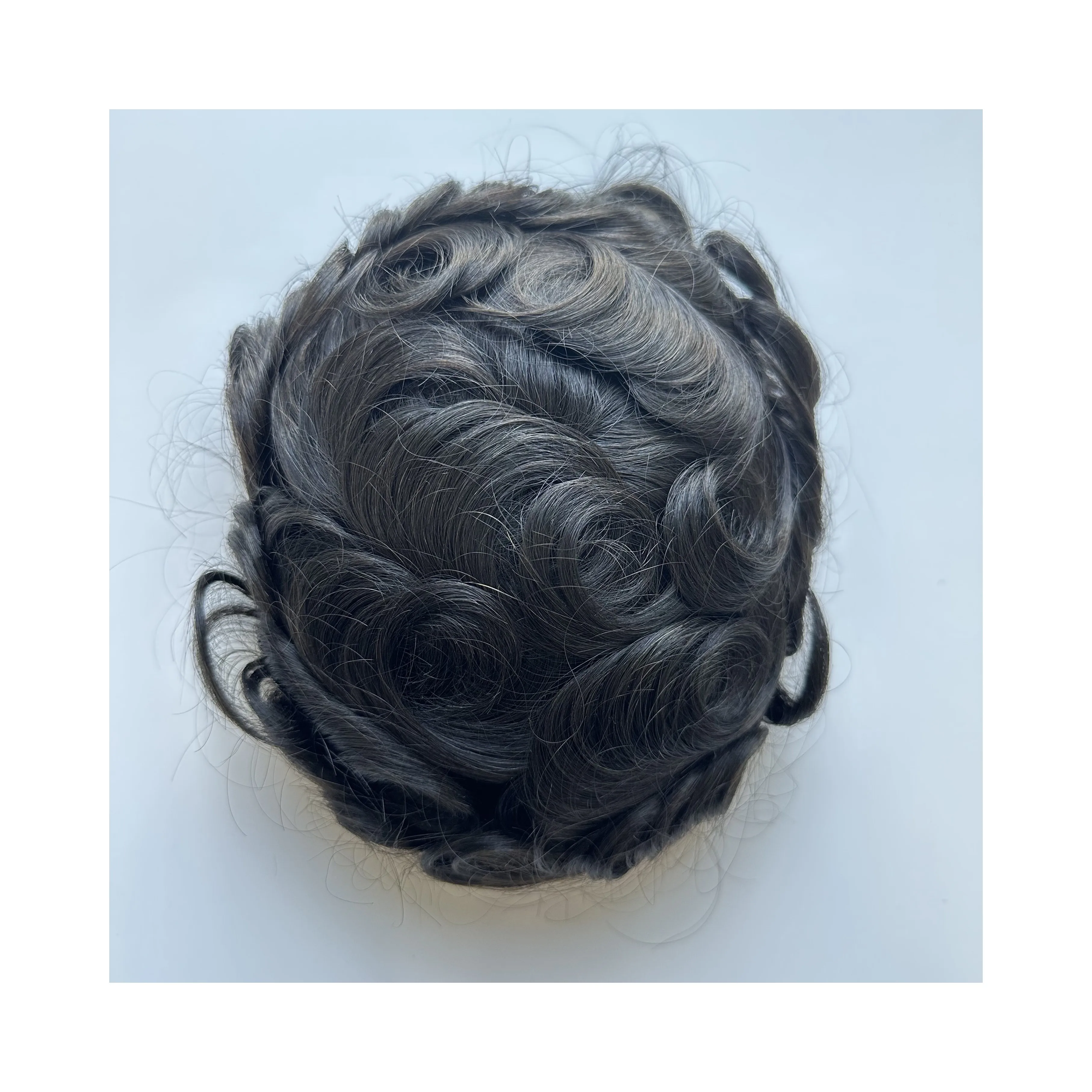 Men's Toupee Factory Stock 100% Human Hair Full Hand Made Hair 1B# 7*9 ...