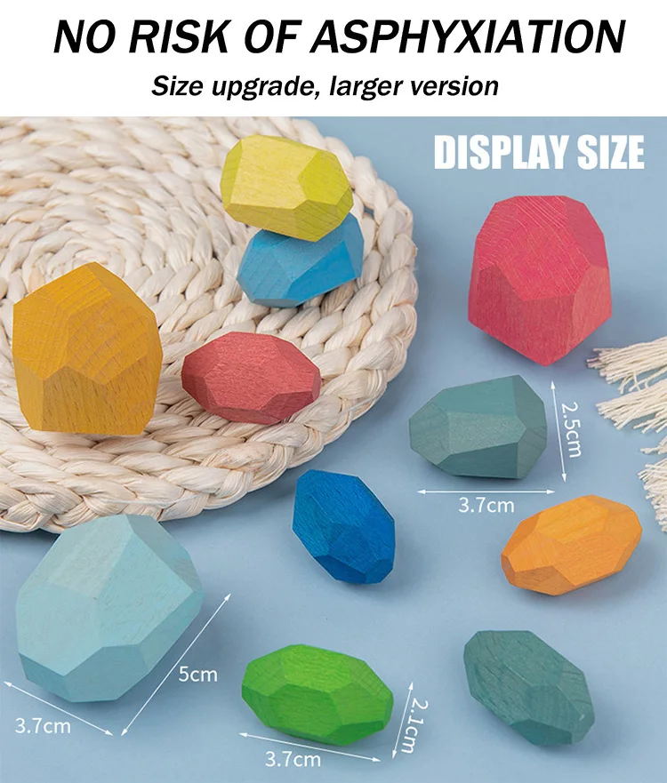 Commiki Wooden Balance Rainbow Colored Stone Blocks Toys Children ...