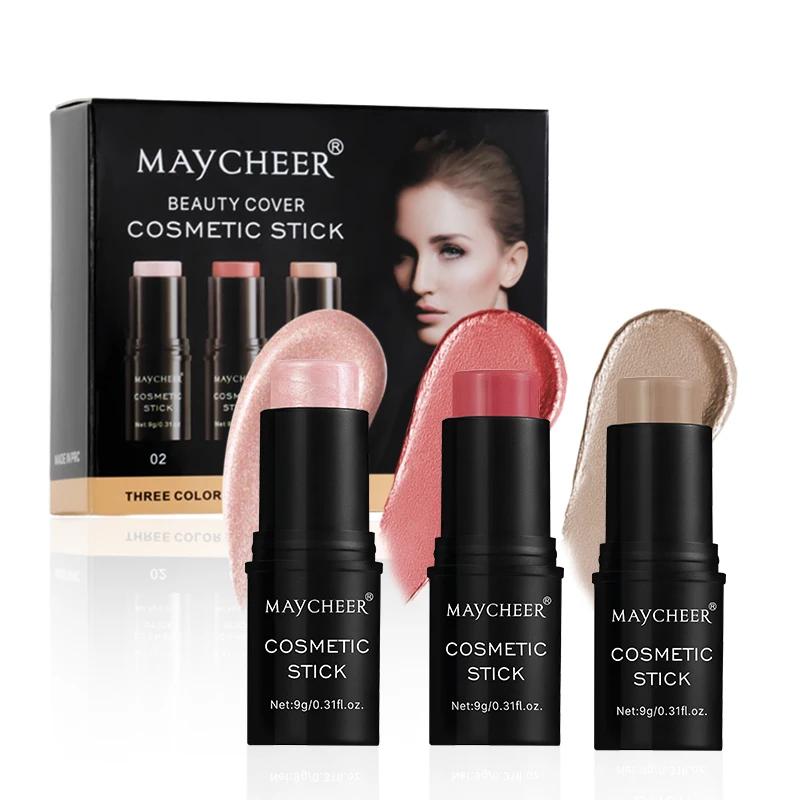 Maycheer 2024 New Design 3 In 1 Blush Stick Highlight Makeup Cream ...