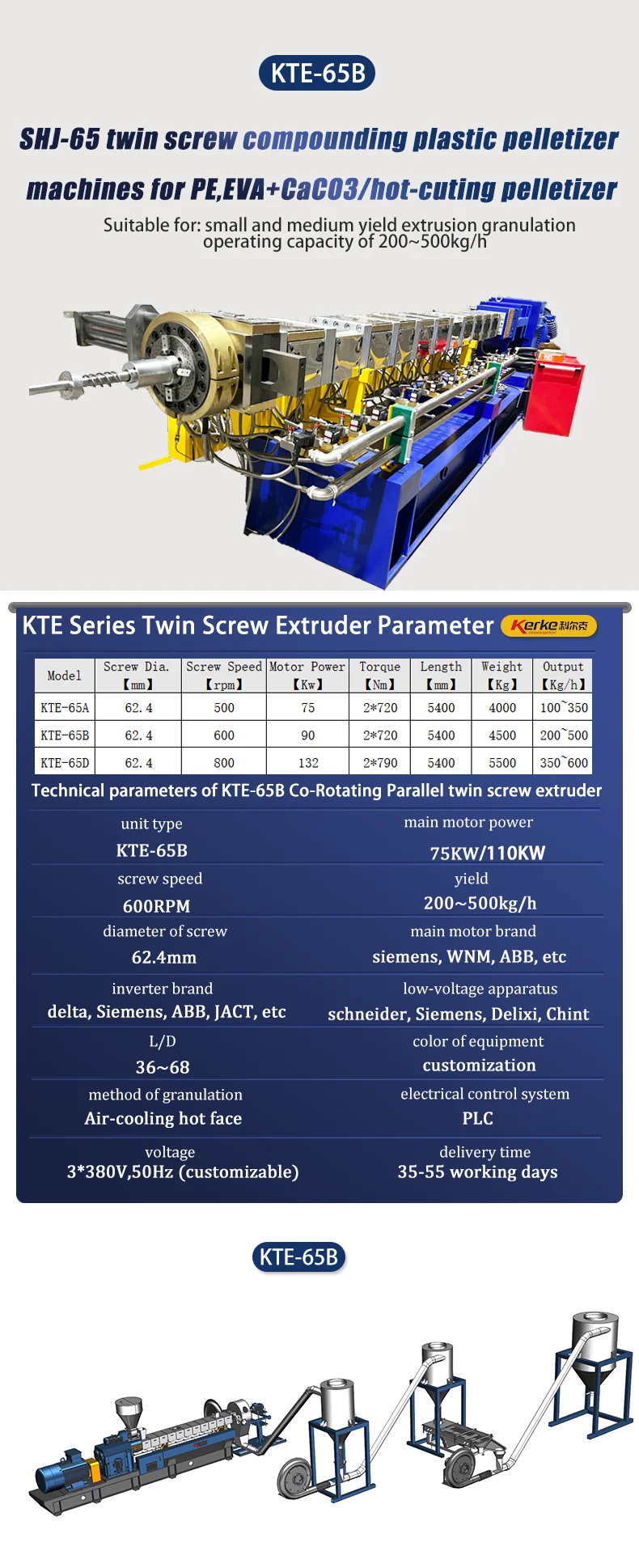 SHJ-65 Twin Screw Compounding Plastic Pelletizer Machines