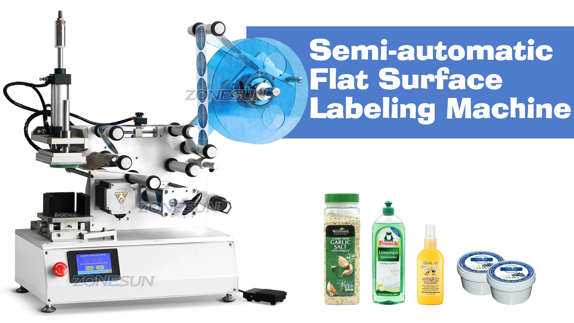 Zonesun Zs-tb802 Semi Automatic Self Adhesive Tabletop Flat Surface Box Square Bottle Flat Top ...