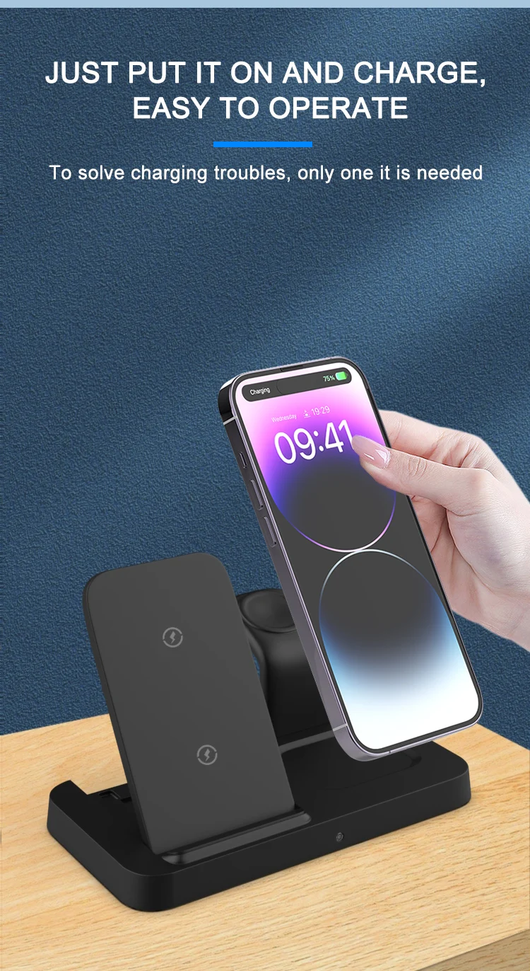 2023 New Arrival 3 In 1 Foldable Wireless Charger Qi 15w Fast Wireless
