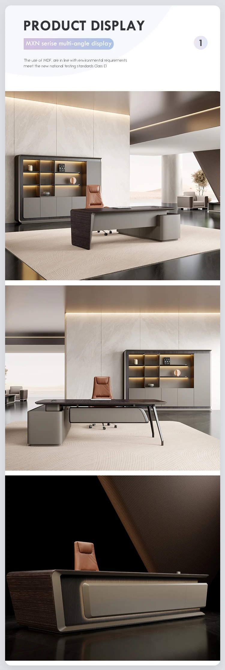 Modern L-Shape Single Chief Officer Desk E0 MDF Executive Office ...