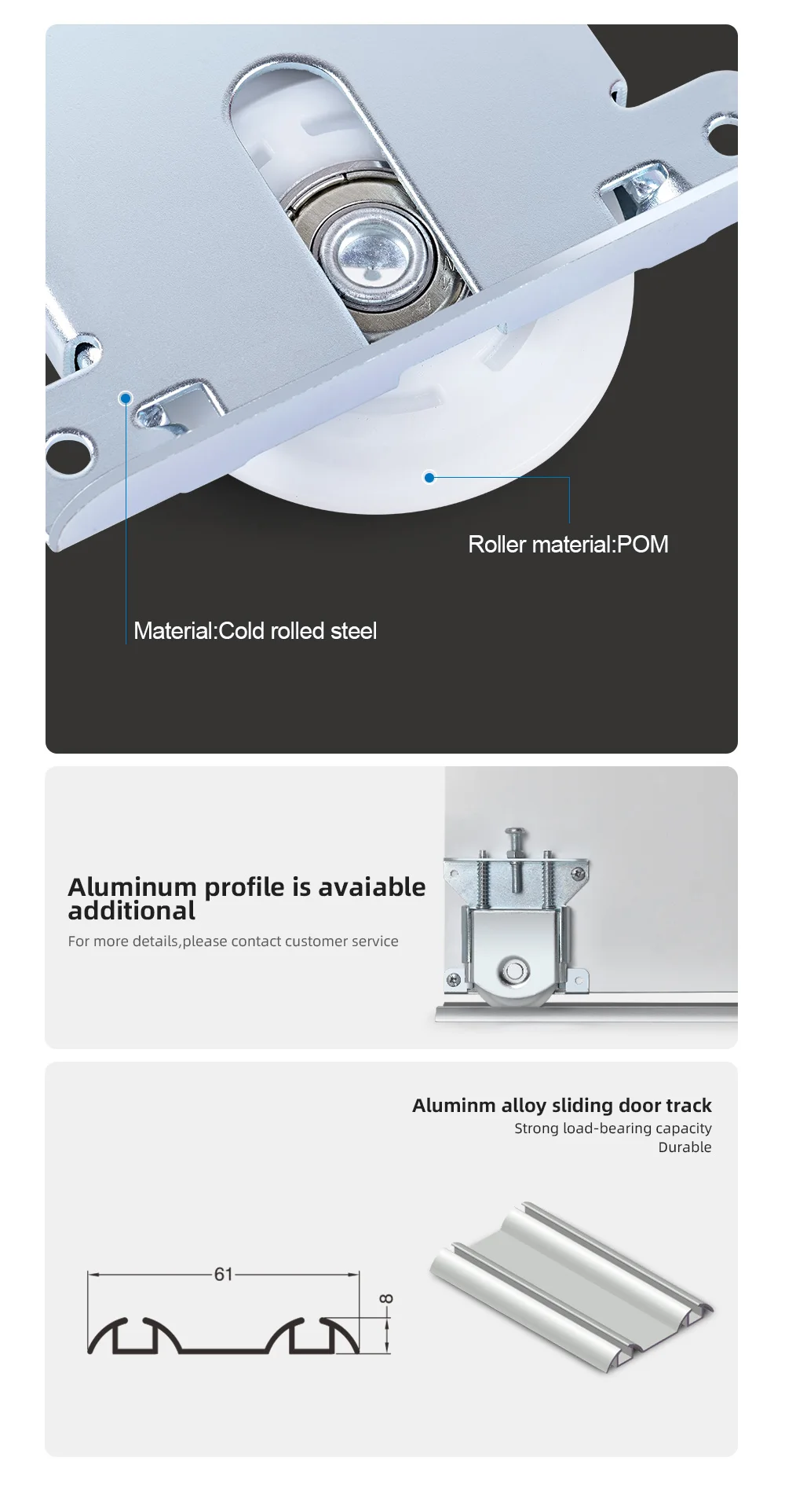 JOB Double Track Sliding Wheel Roller with Soft Damper