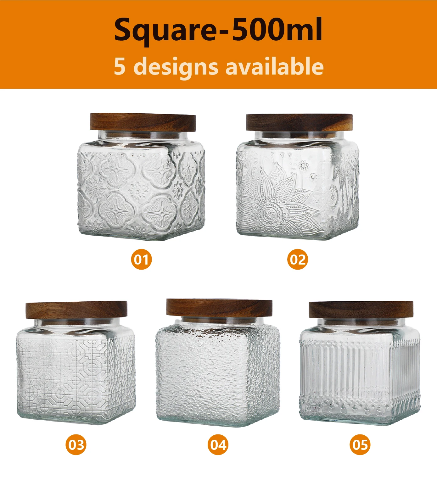 Embossed Pattern Food Storage Glass Jars - Durable & Decorative