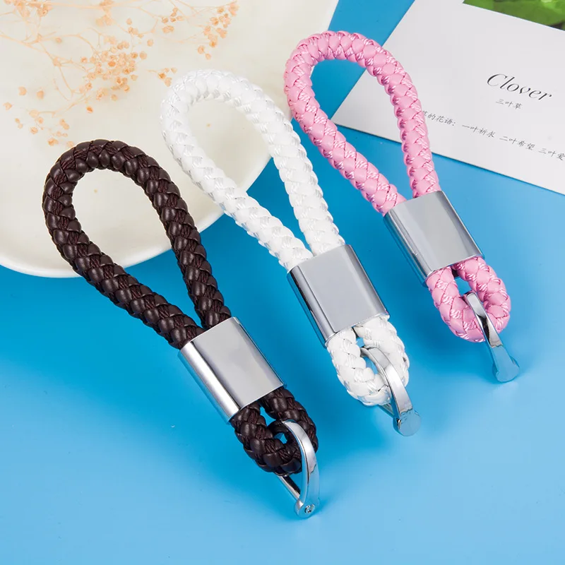 Custom Braided Rope Keychain Braided Leather Key Ring Metal Keychain ...