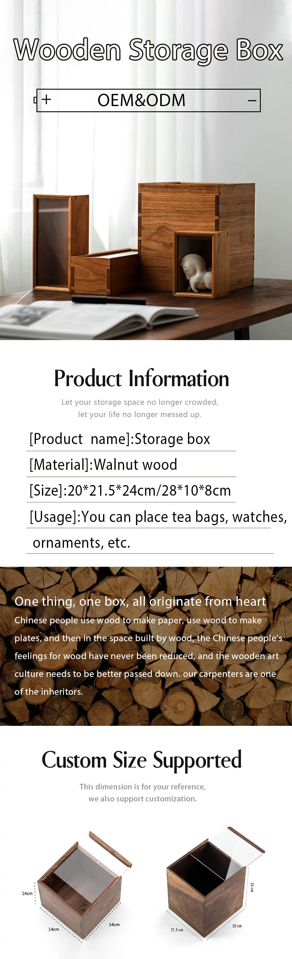 Wholesale Solid Walnut Custom Size Wood Boxes Slide Transparent Lid ...