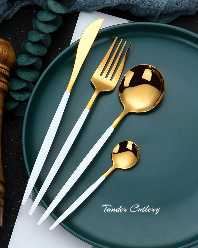 Modern Reusable Flatware Titanium Black Gold Color 4 Piece Cutlery Set ...